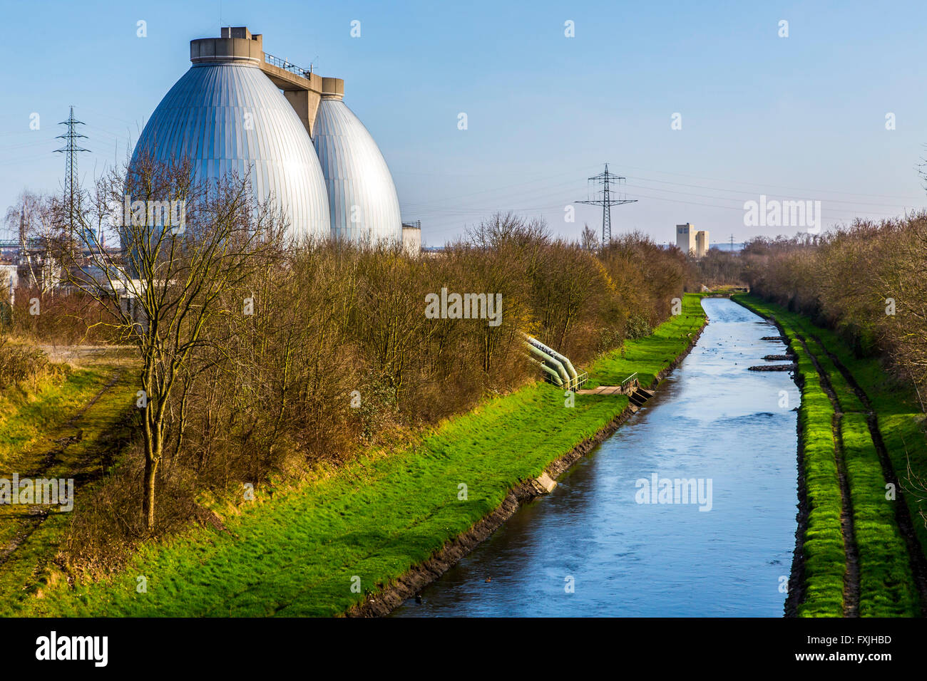 The Emscher, an industrial waste river, sewage plant, Dortmund Germany ...