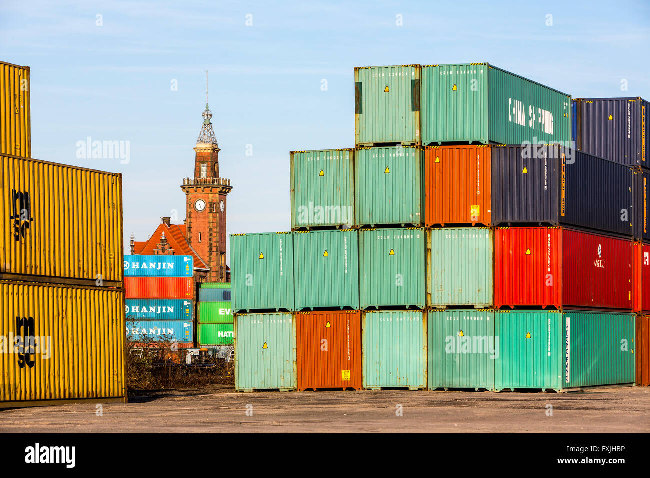 Inland port in Dortmund, Germany, container terminal, historical port ...