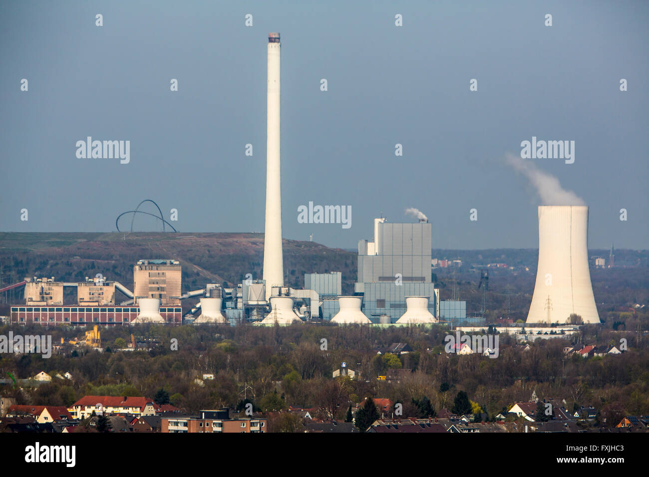 STEAG coal powered power plant in Herne, Germany, Hoheward heap in the ...