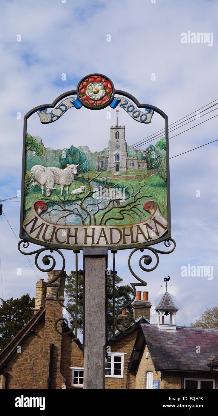 Village sign in Much Hadham, Hertfordshire England Stock Photo - Alamy