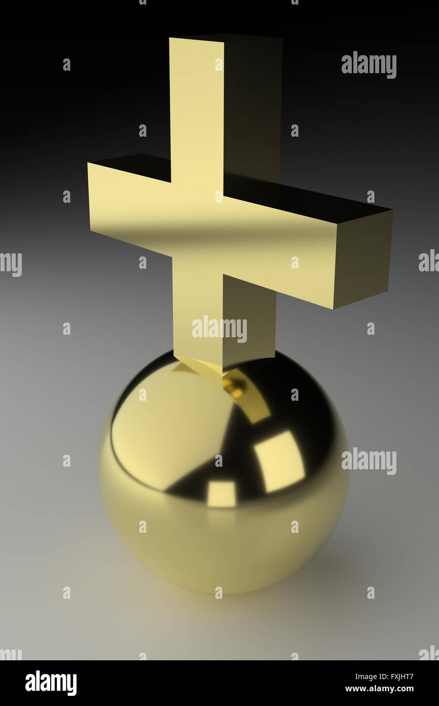 Realistic rendering of golden cross on ball Stock Photo - Alamy