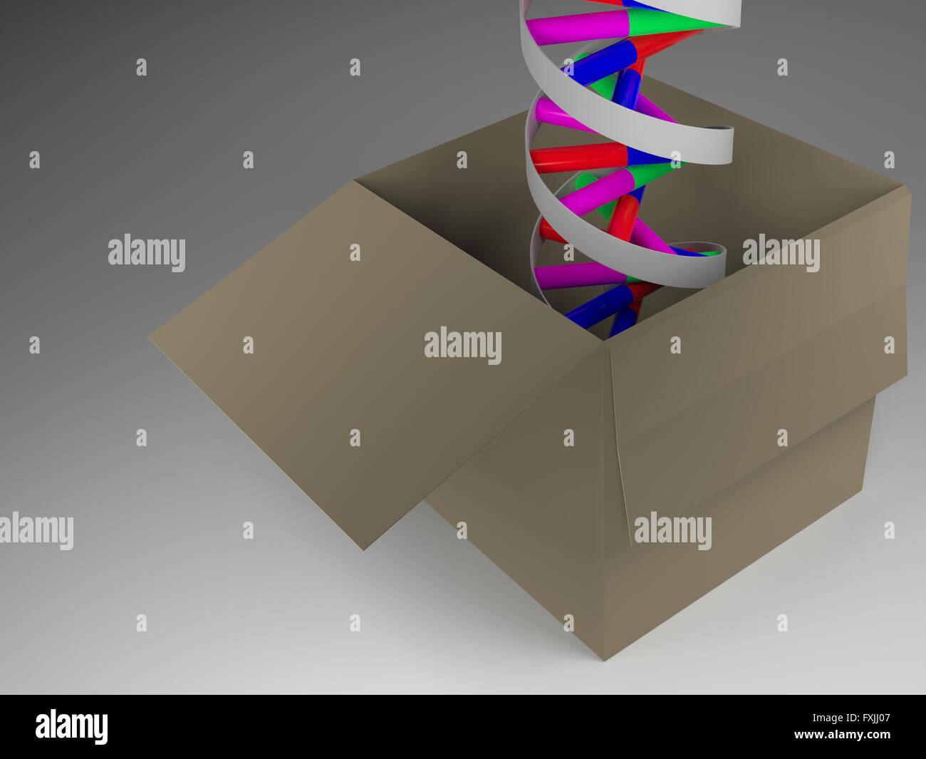 Rendering of a DNA double helix in a cardboard box Stock Photo - Alamy