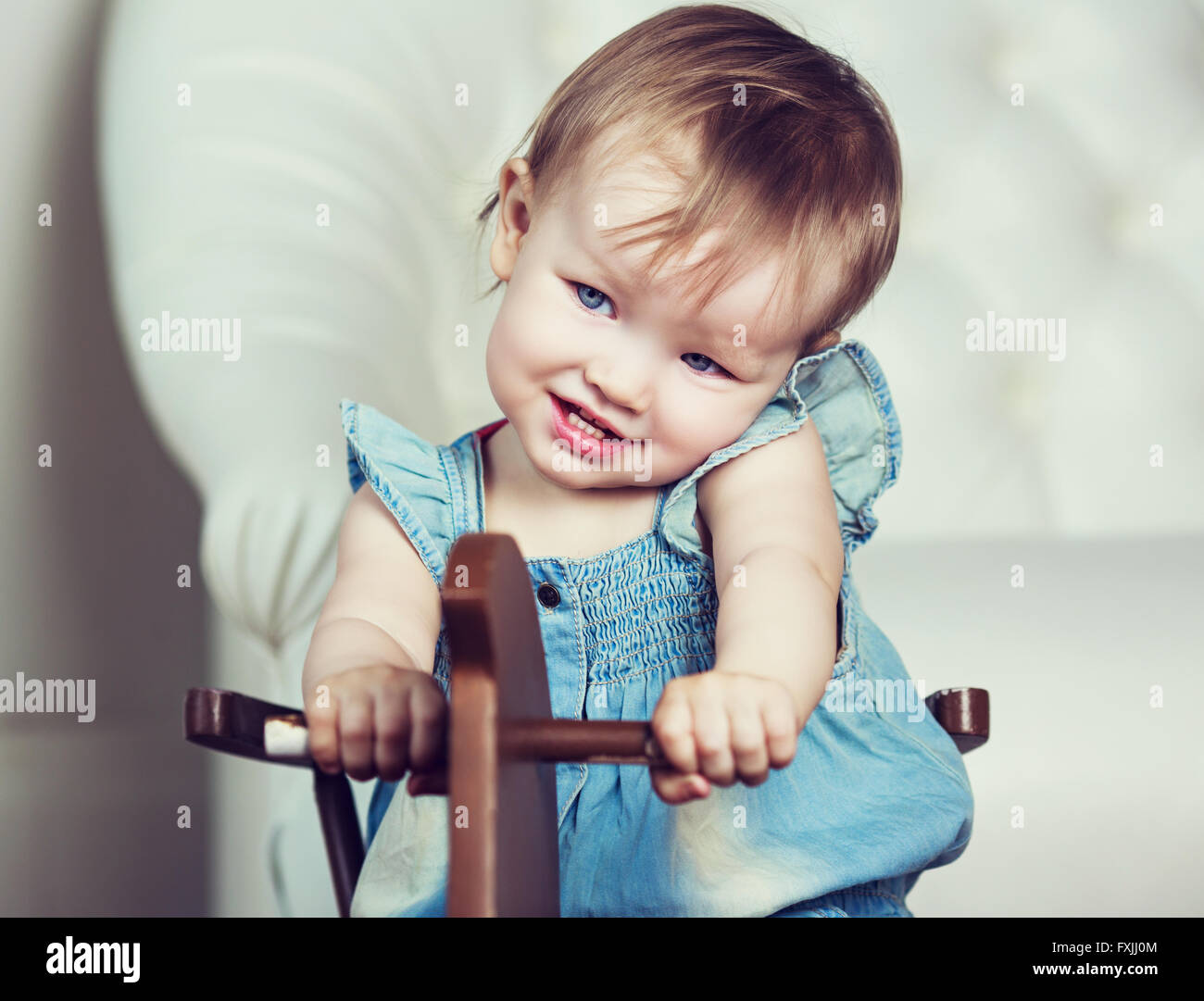 cute one year old girl playing at home Stock Photo - Alamy