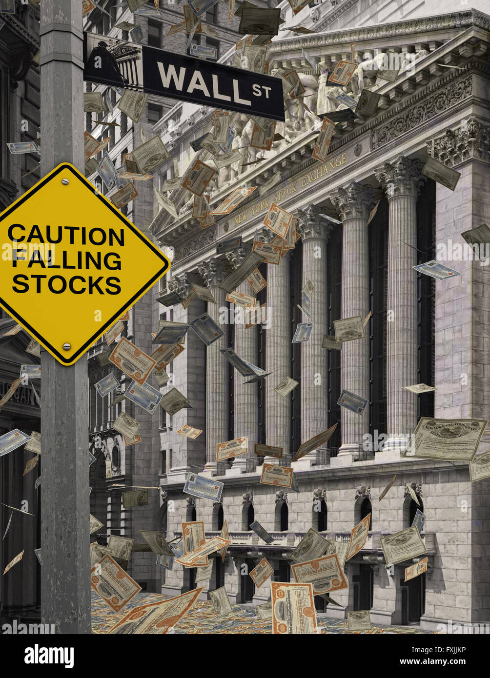 Caution Falling Stocks Stock Photo - Alamy
