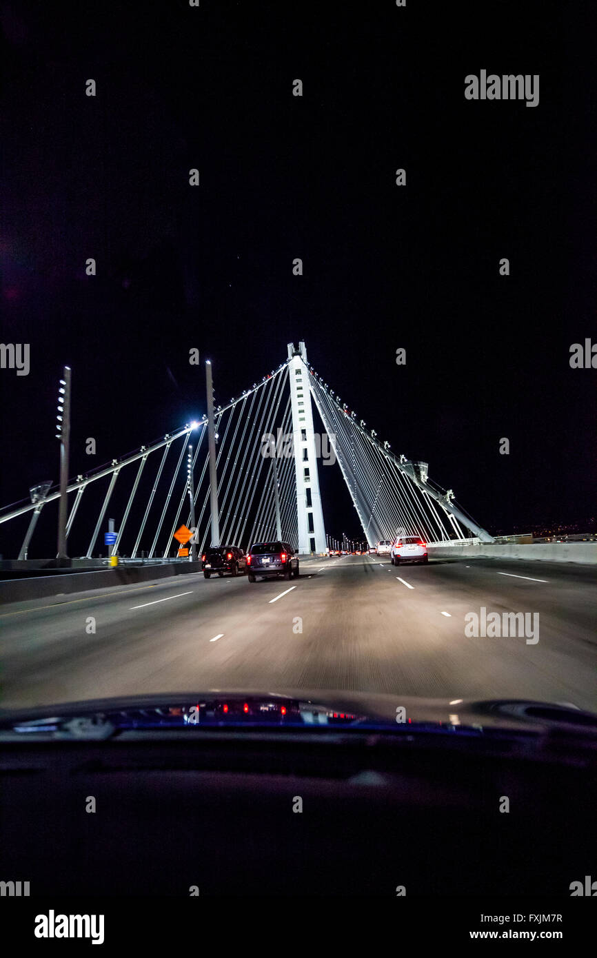 The new section of the Oakland San Francisco Bay bridge at night Stock ...