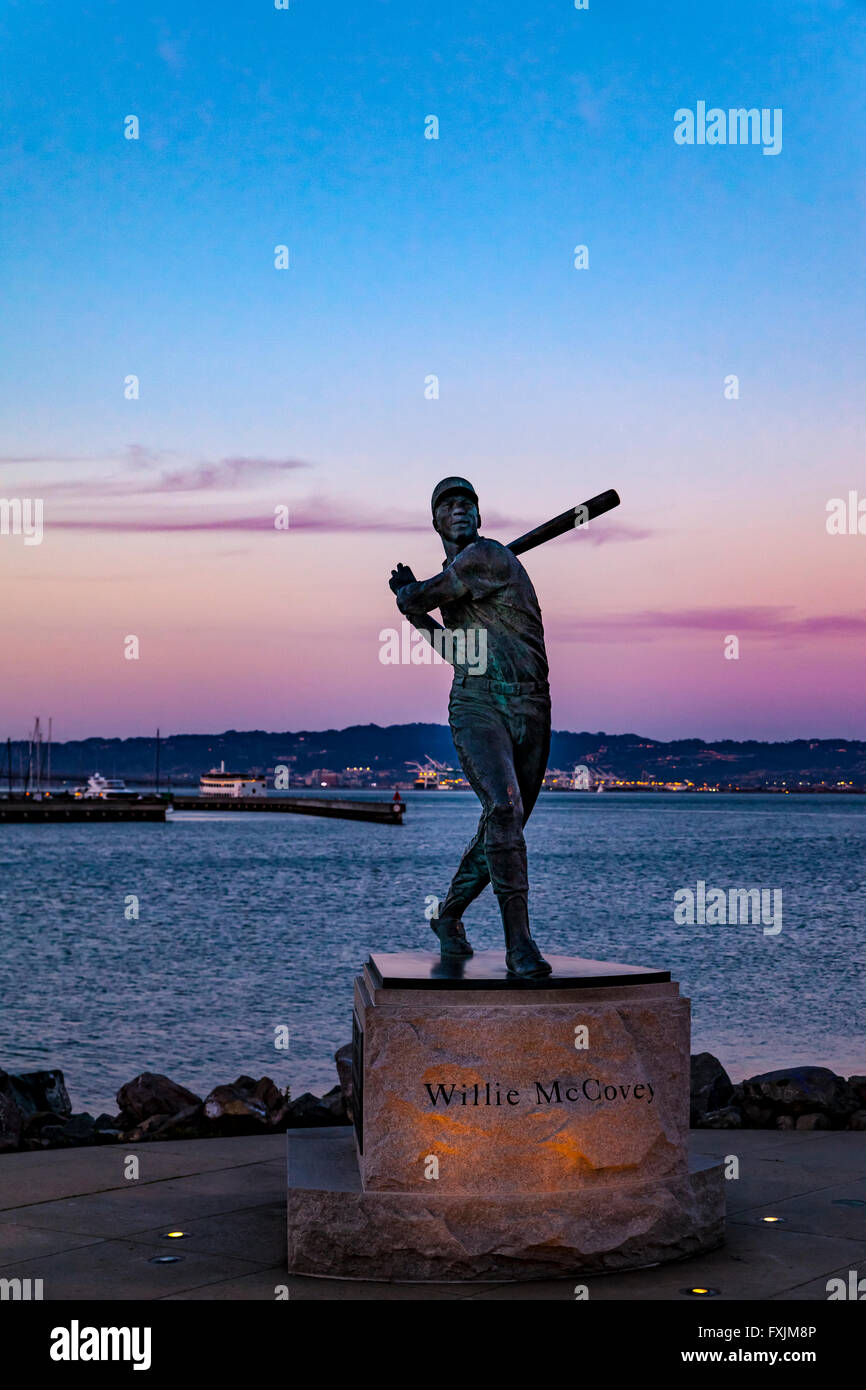 The Willy McCovey statue at AT&T park with Oakland Stock Photo - Alamy