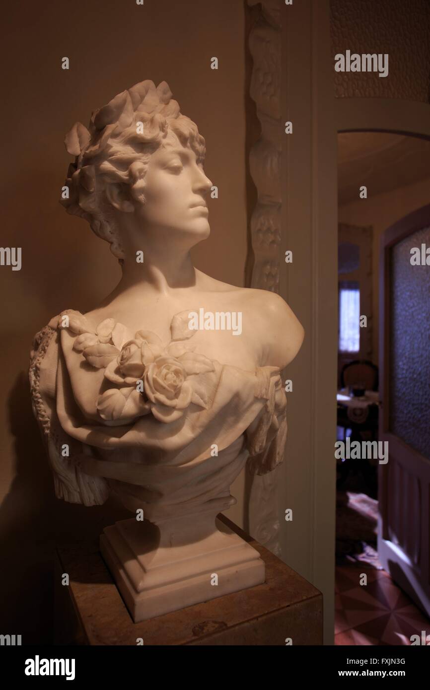 A female marble bust inside the Casa Mila, Barcelona, Spain Stock Photo ...