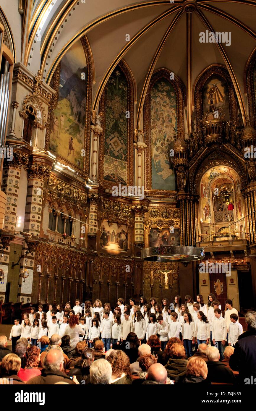 Crowds fill the Basilica of the Montserrat monastery to hear the ...