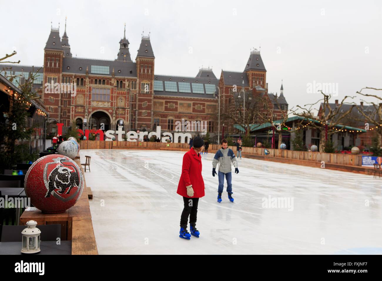 A temporary ice rink set up in front of the world famous Rijksmuseum in ...