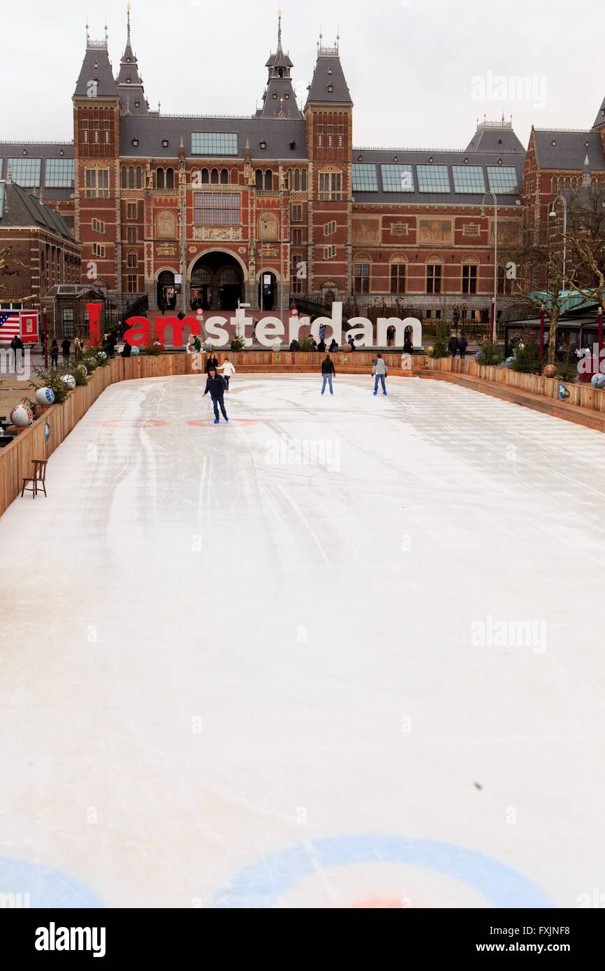 A temporary ice rink set up in front of the world famous Rijksmuseum in ...