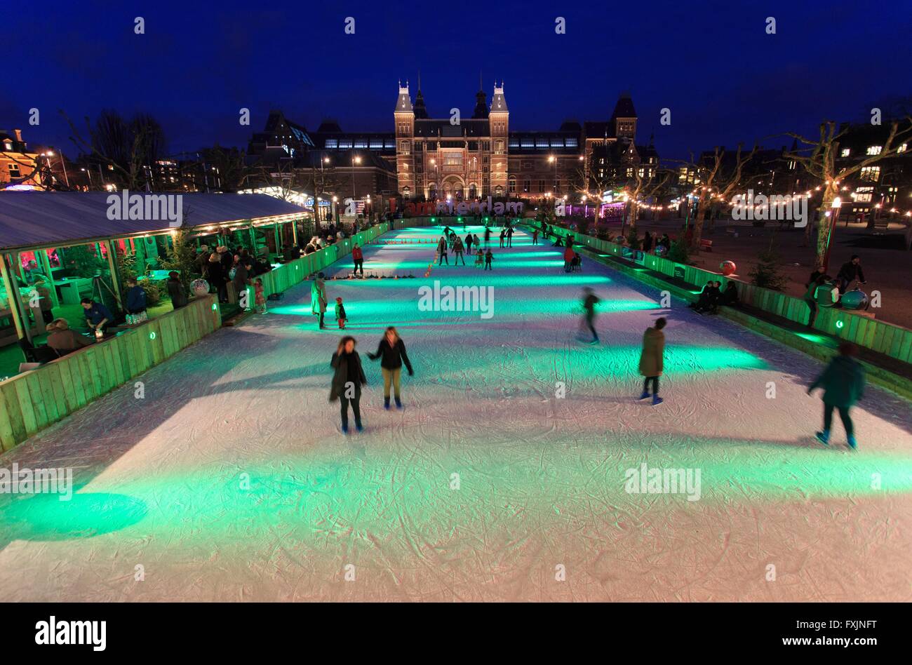 A temporary ice rink set up in front of the world famous Rijksmuseum in ...