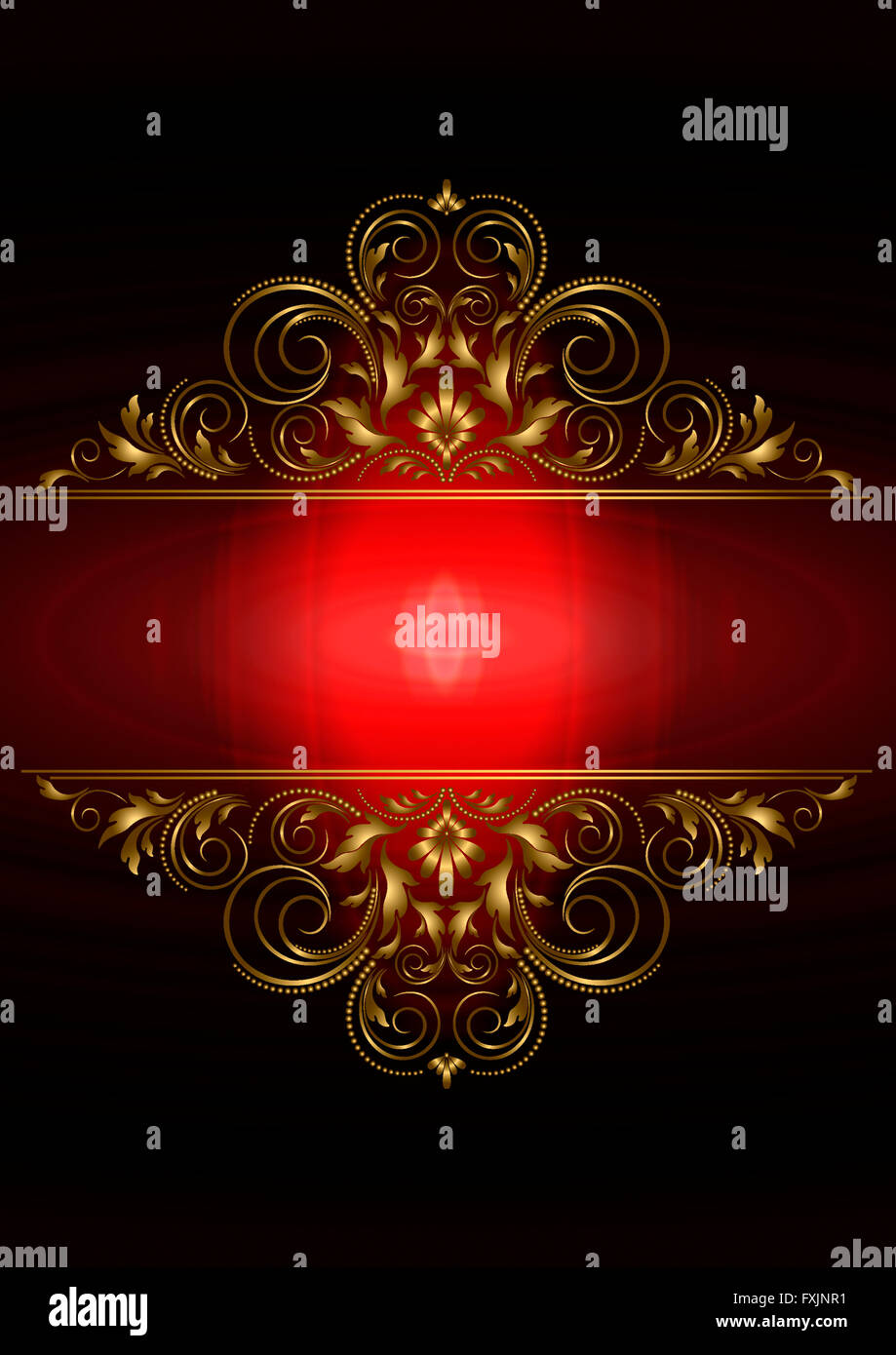 Card with gold floral pattern and red back lighting at the center Stock ...