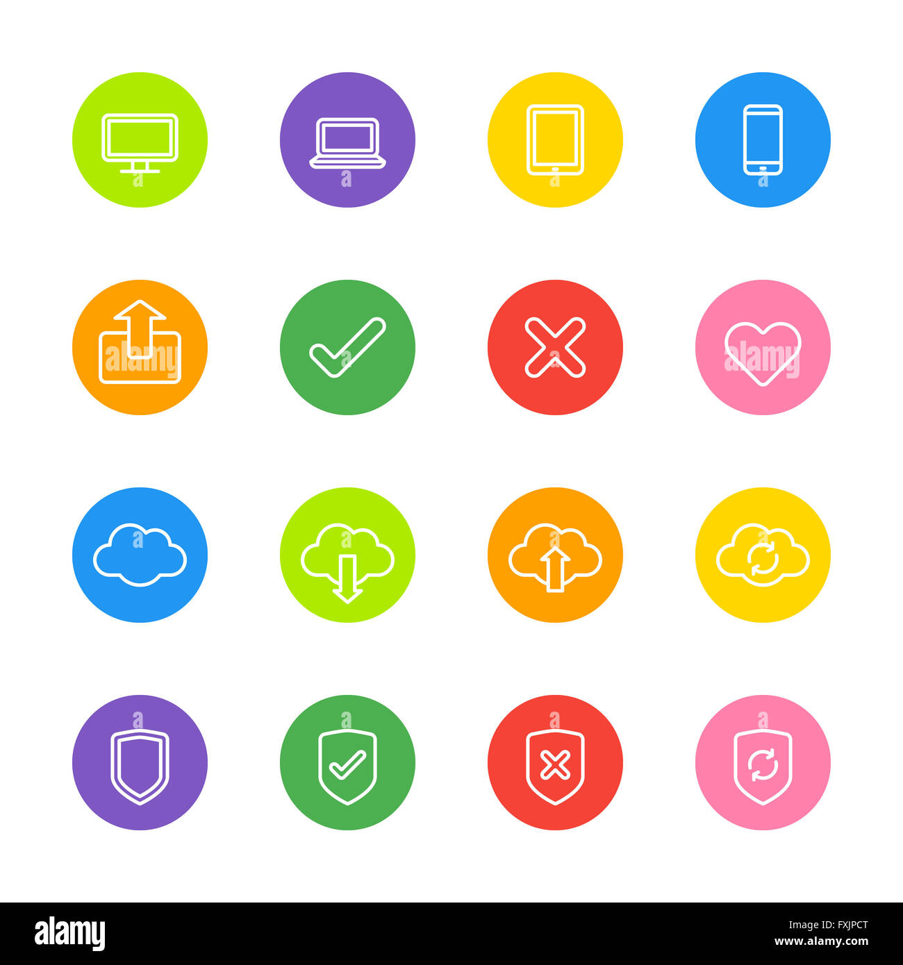 [JPEG] white line web icon set on colorful circle for web design, UI ...