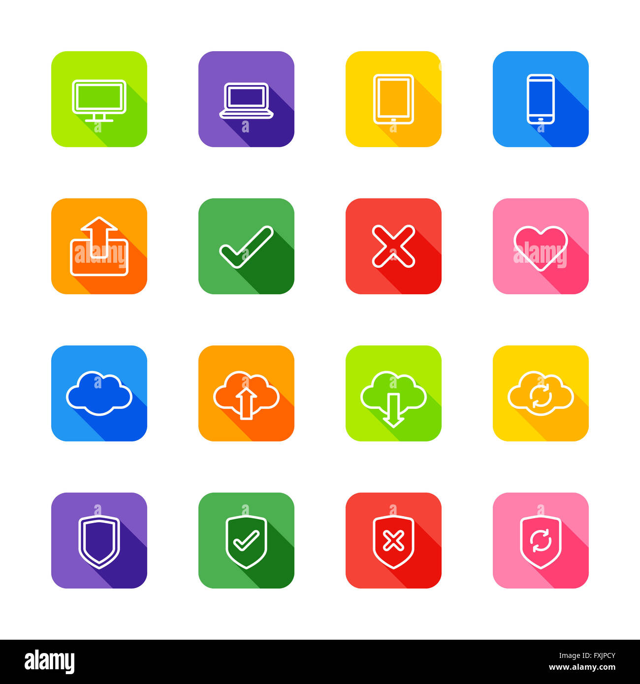 [JPEG] white line web icon set on colorful rounded rectangle with ...