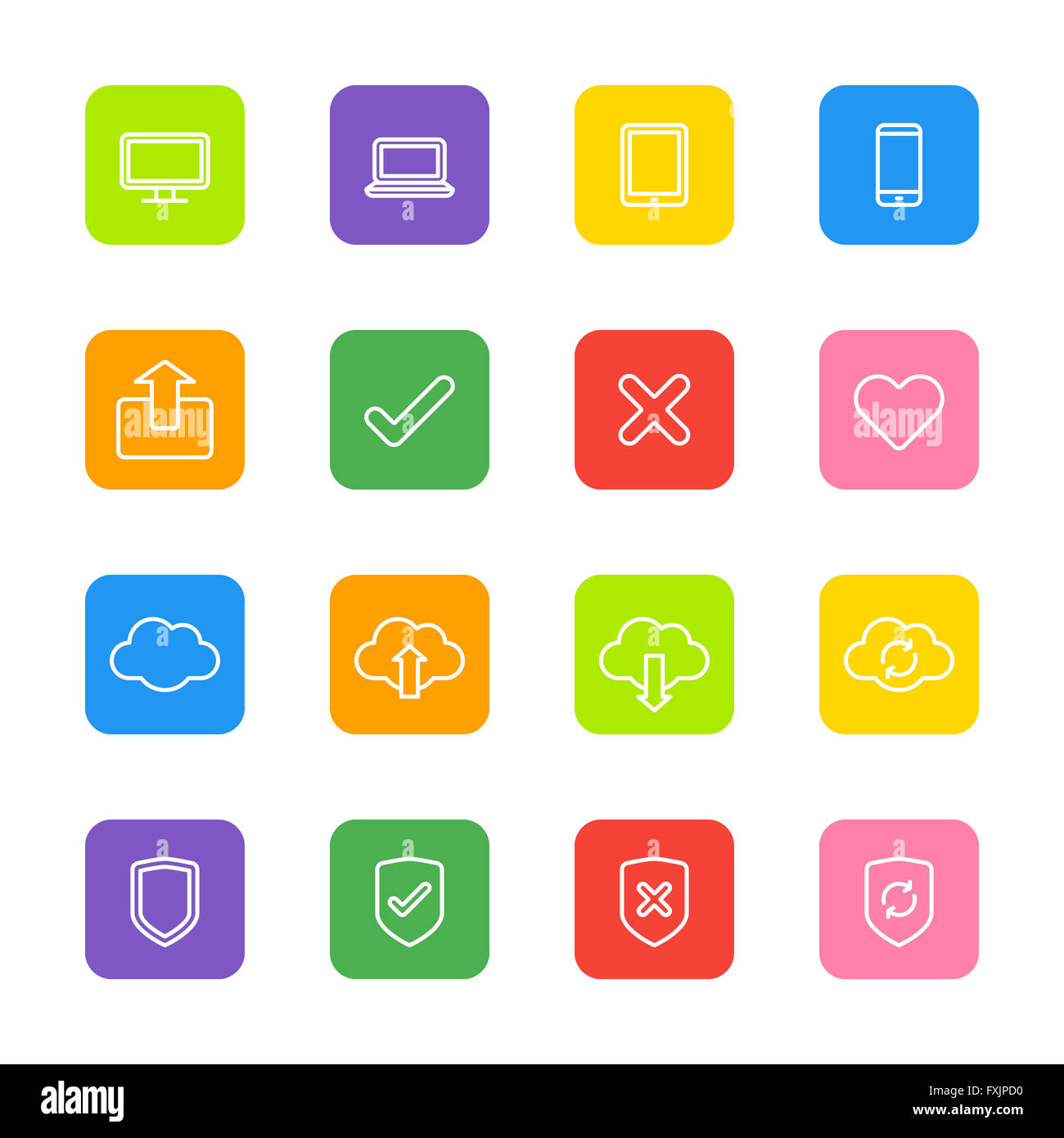 [JPEG] white line web icon set on colorful rounded rectangle for web ...