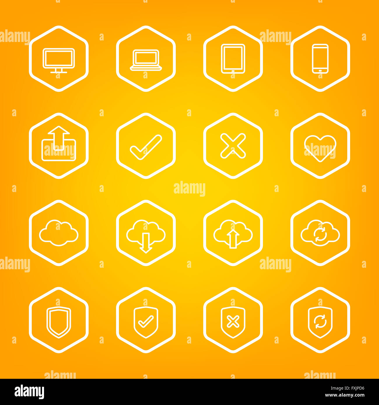 [JPEG] white line web icon set with hexagon frame for web design, UI, infographic and mobile ...