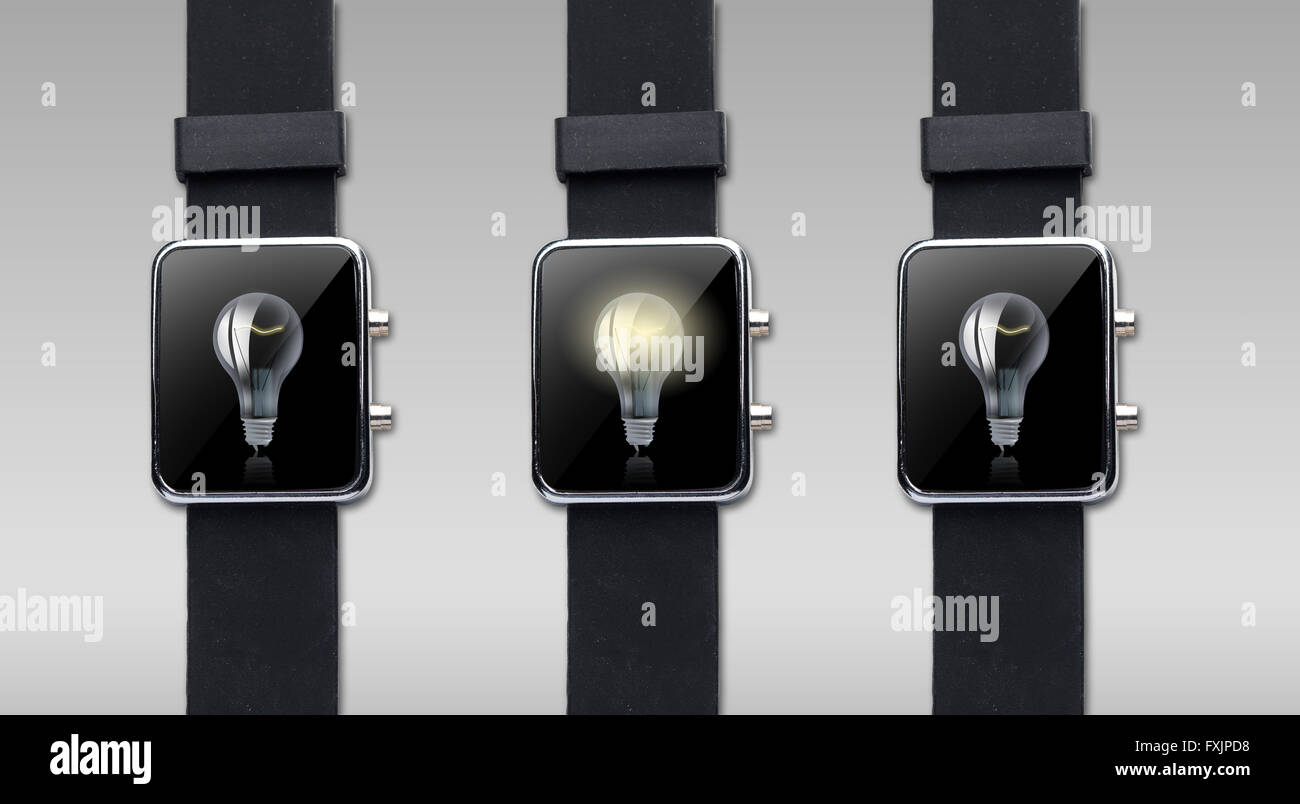 close up of smart watch with light bulb on screen Stock Photo - Alamy