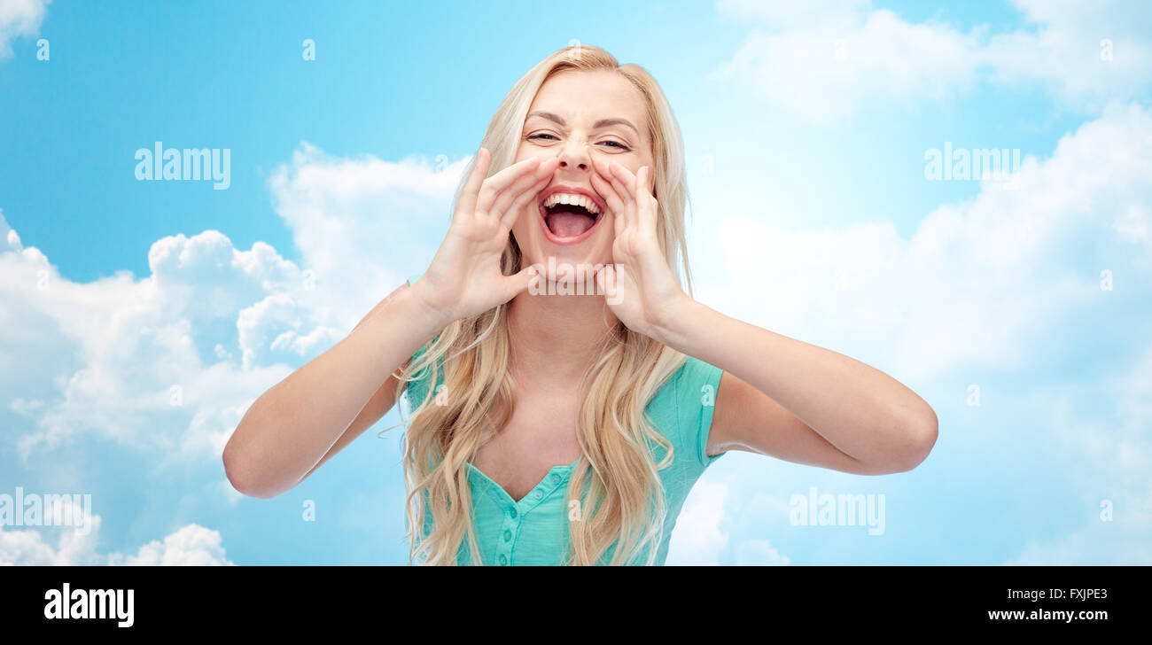 young woman or teenage girl shouting Stock Photo - Alamy