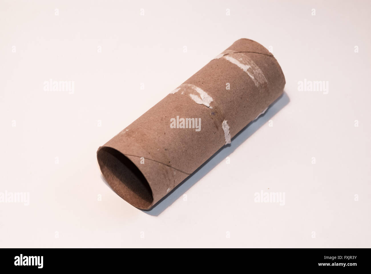 Single empty cardboard toilet paper roll on white background Stock ...