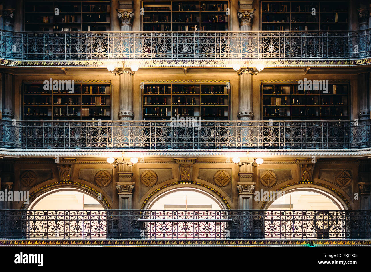 Balconies inside the Peabody Library in Mount Vernon, Baltimore ...