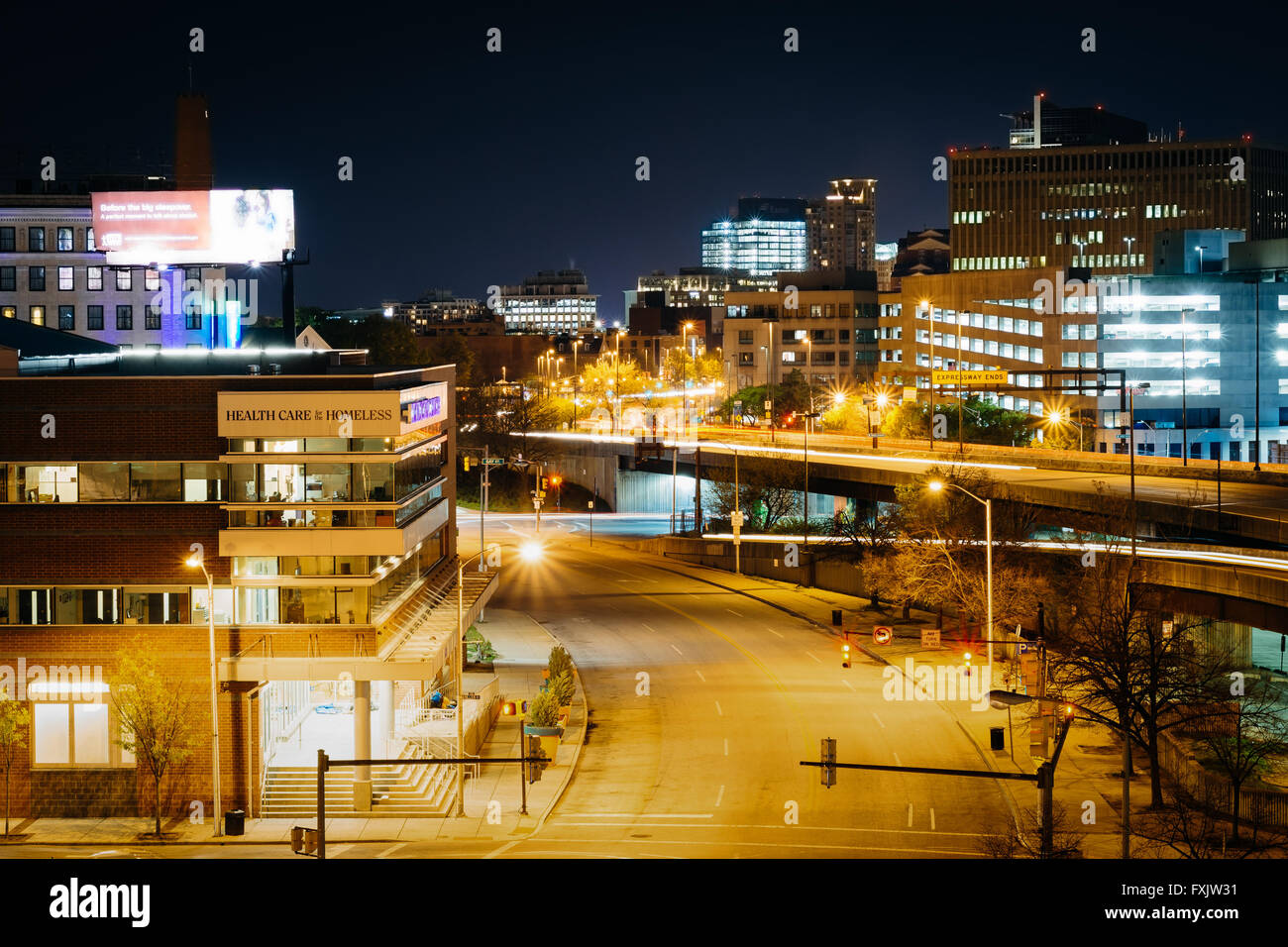 View of Fallsway at night, in Baltimore, Maryland Stock Photo - Alamy