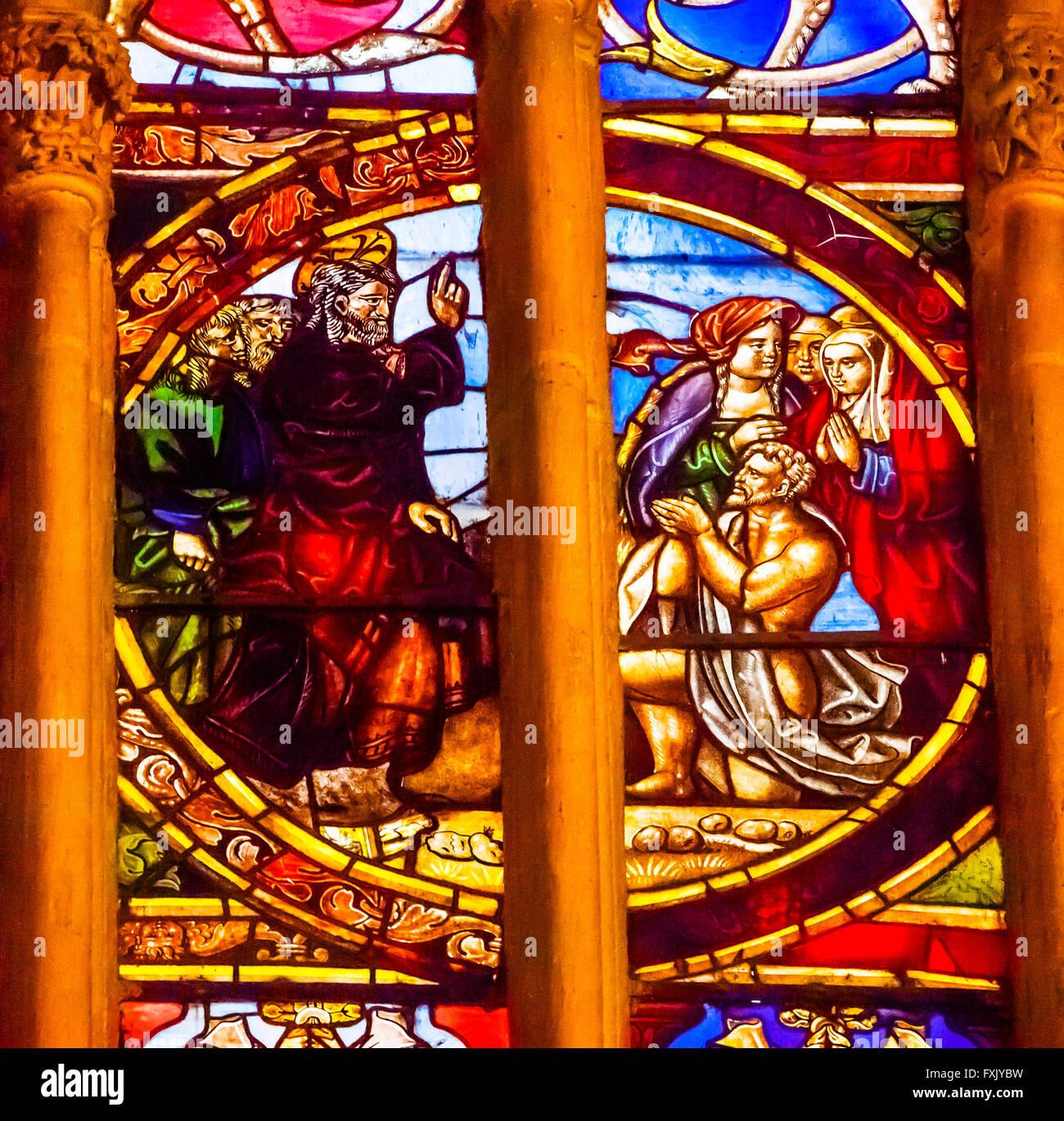 Jesus Blessing Lazarus Stained Glass Cathedral Spanish Flag Toledo ...