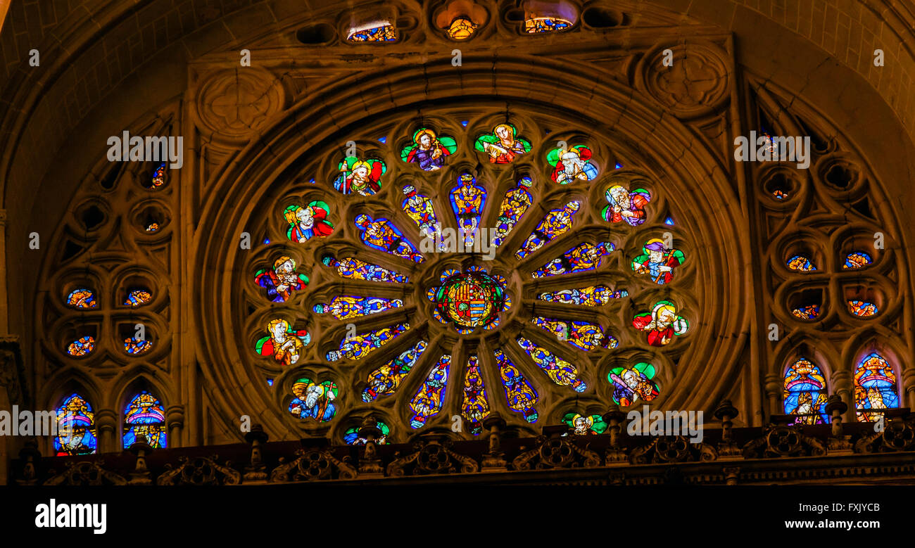 Rose Window Coat Arms Jesus Saints Stained Glass Cathedral Spanish Flag ...