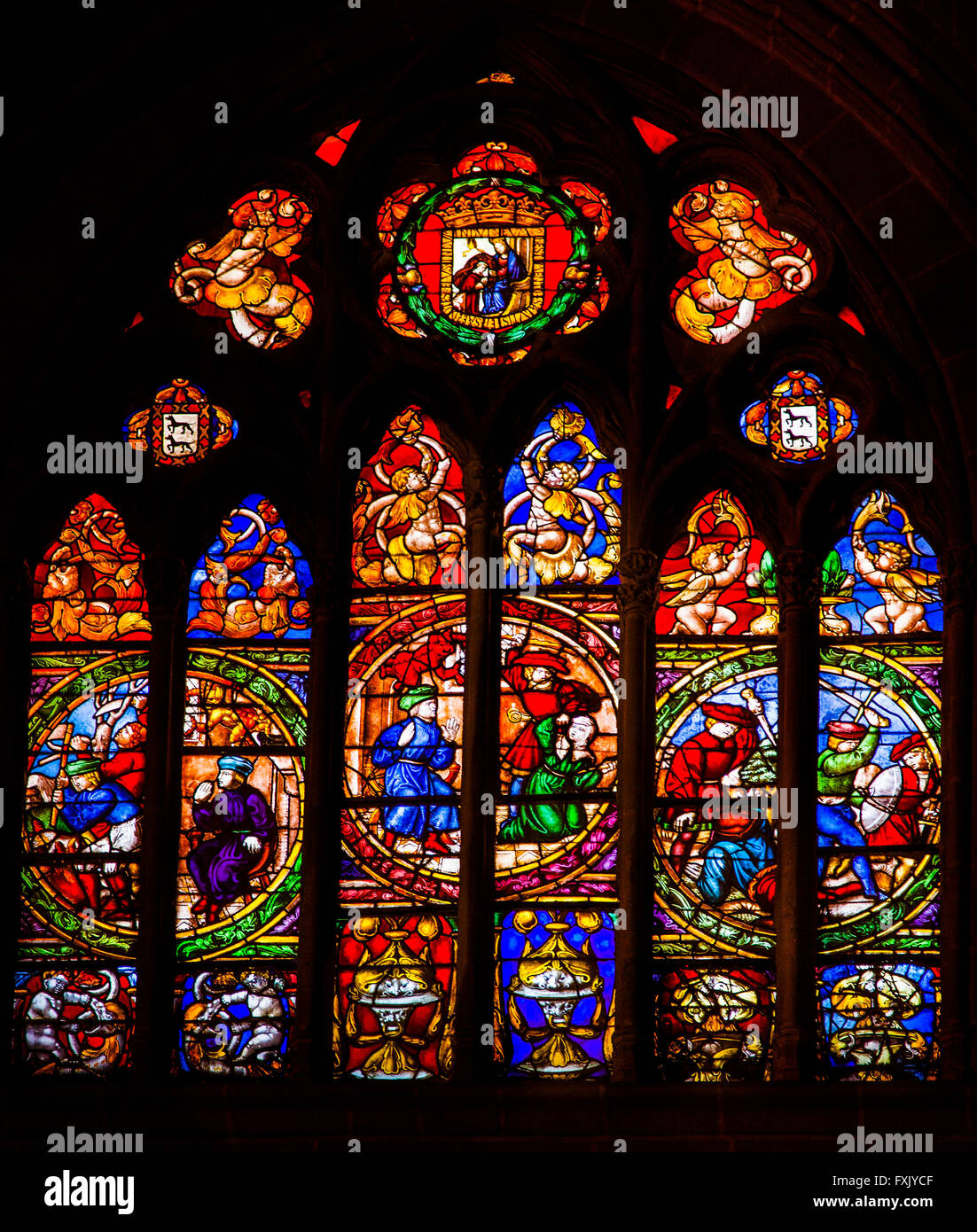 Medieval Life War Stained Glass Cathedral Spanish Flag Toledo Spain ...