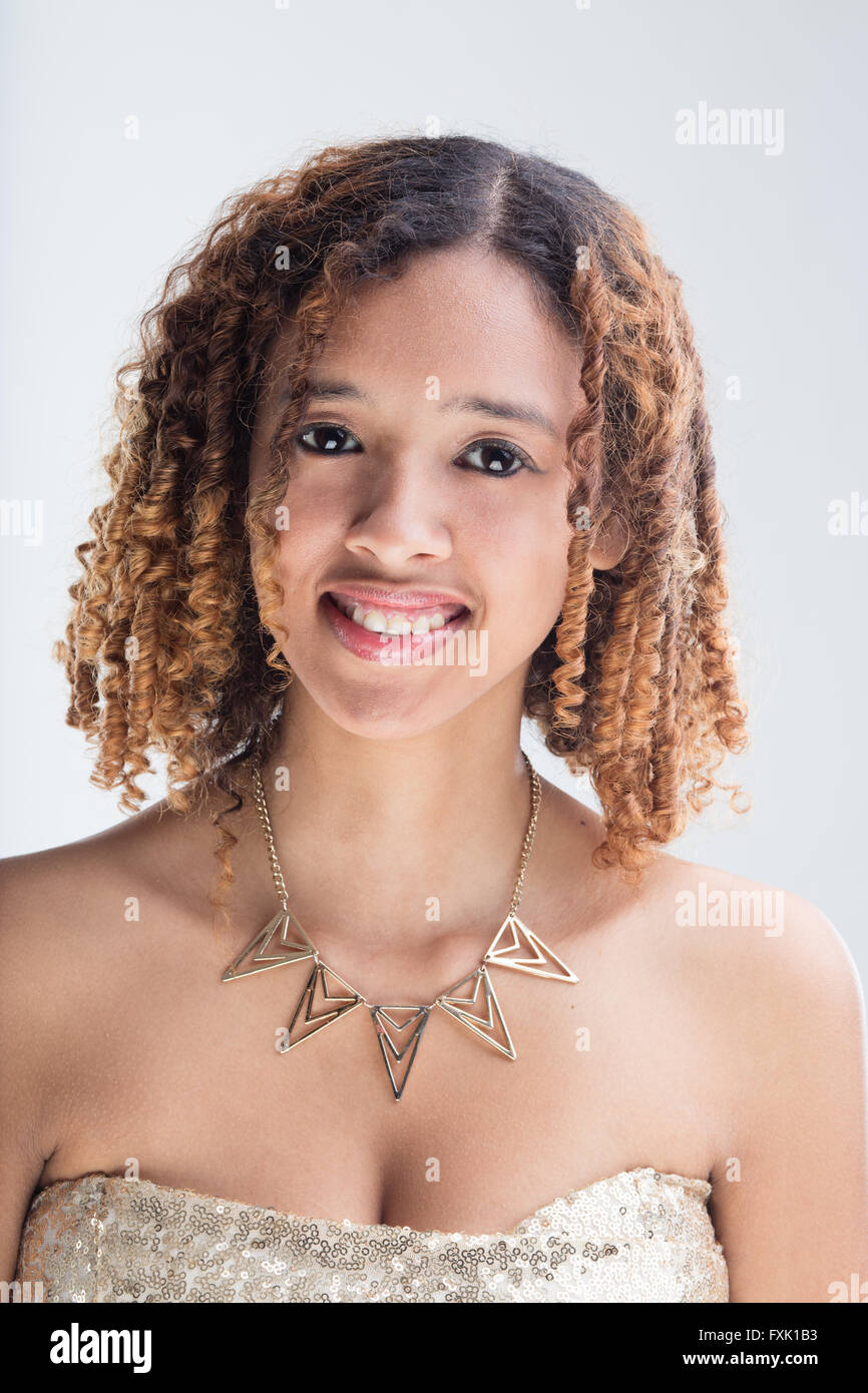 Portrait of a Young smiling Afro Colombian Girl with curly hair Stock ...