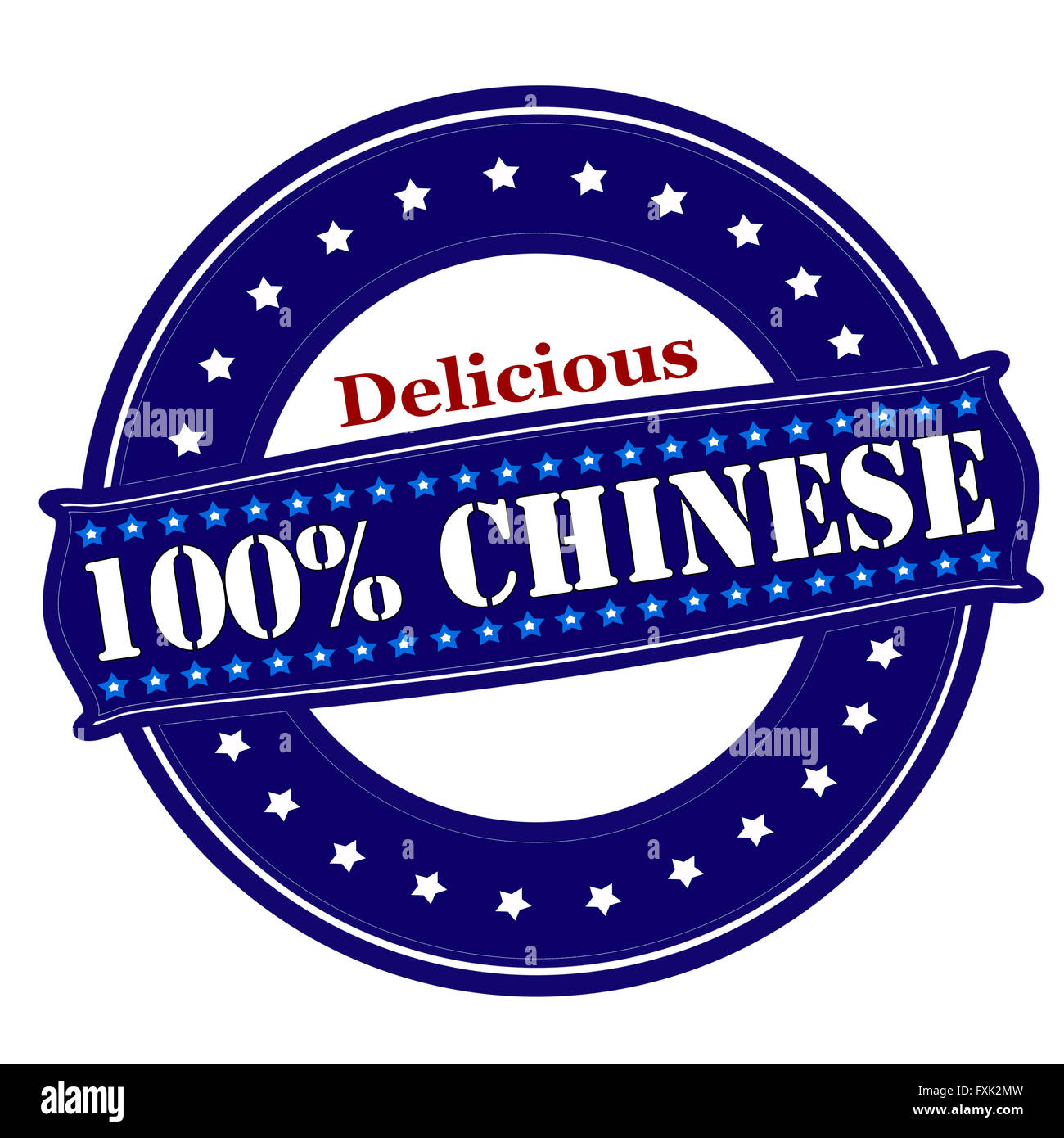 Rubber stamp with text delicious one hundred percent Chinese inside ...