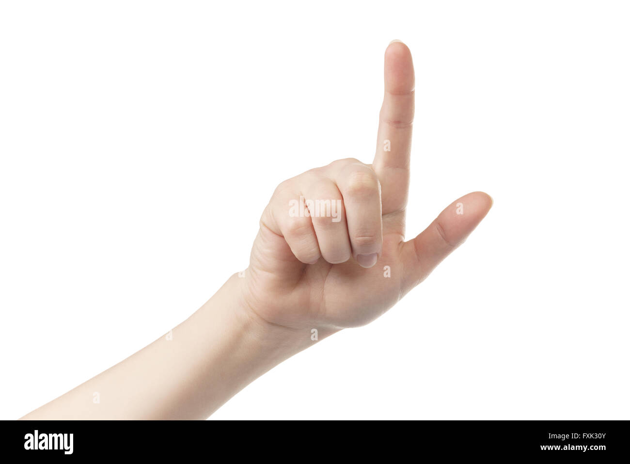young woman hand touch screen gesture towards camera Stock Photo - Alamy