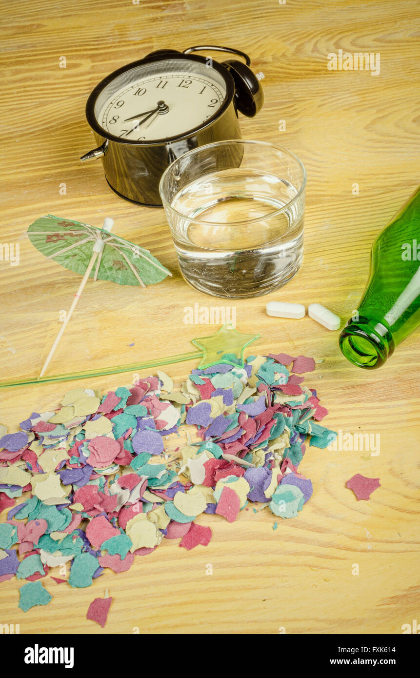 Still life of the aftermath of a party that ended in a hangover, a ...