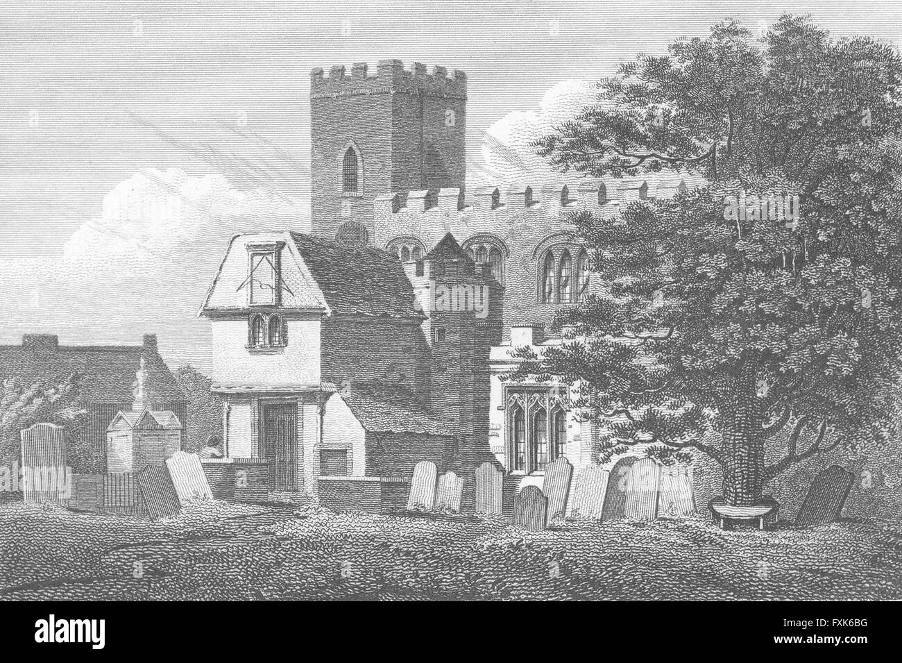 MIDDX: Enfield Church, Middlesex: Mddx: view, antique print 1815 Stock ...