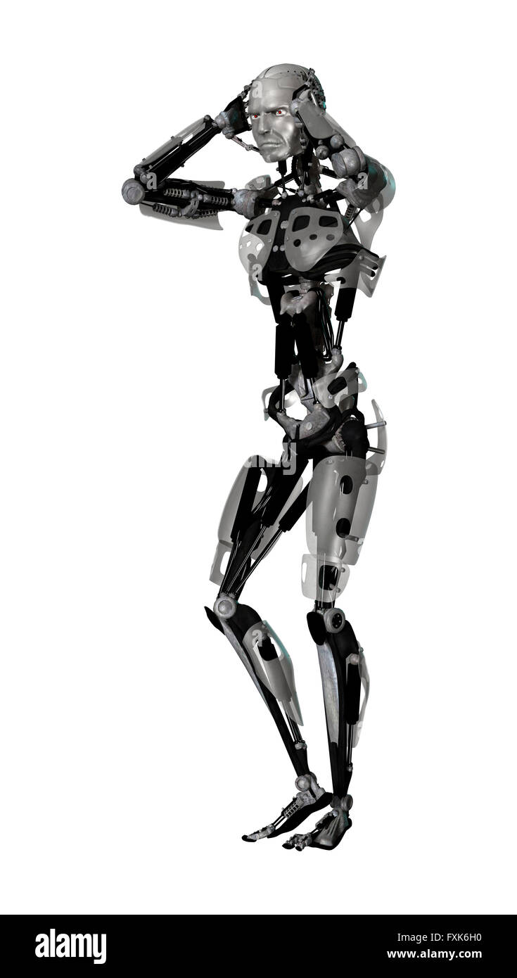 3D Illustration of a male cyborg isolated on white background Stock ...