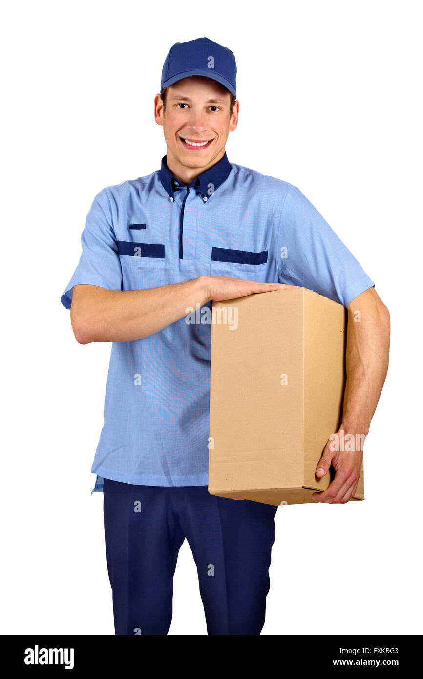 Smiling delivery man Stock Photo - Alamy