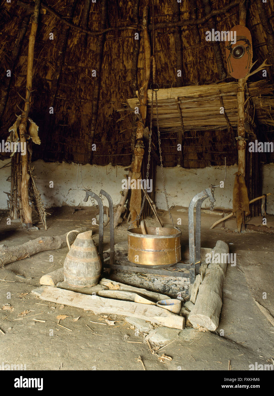 Interior of reconstructed roundhouse (1) at Castell Henllys defended ...