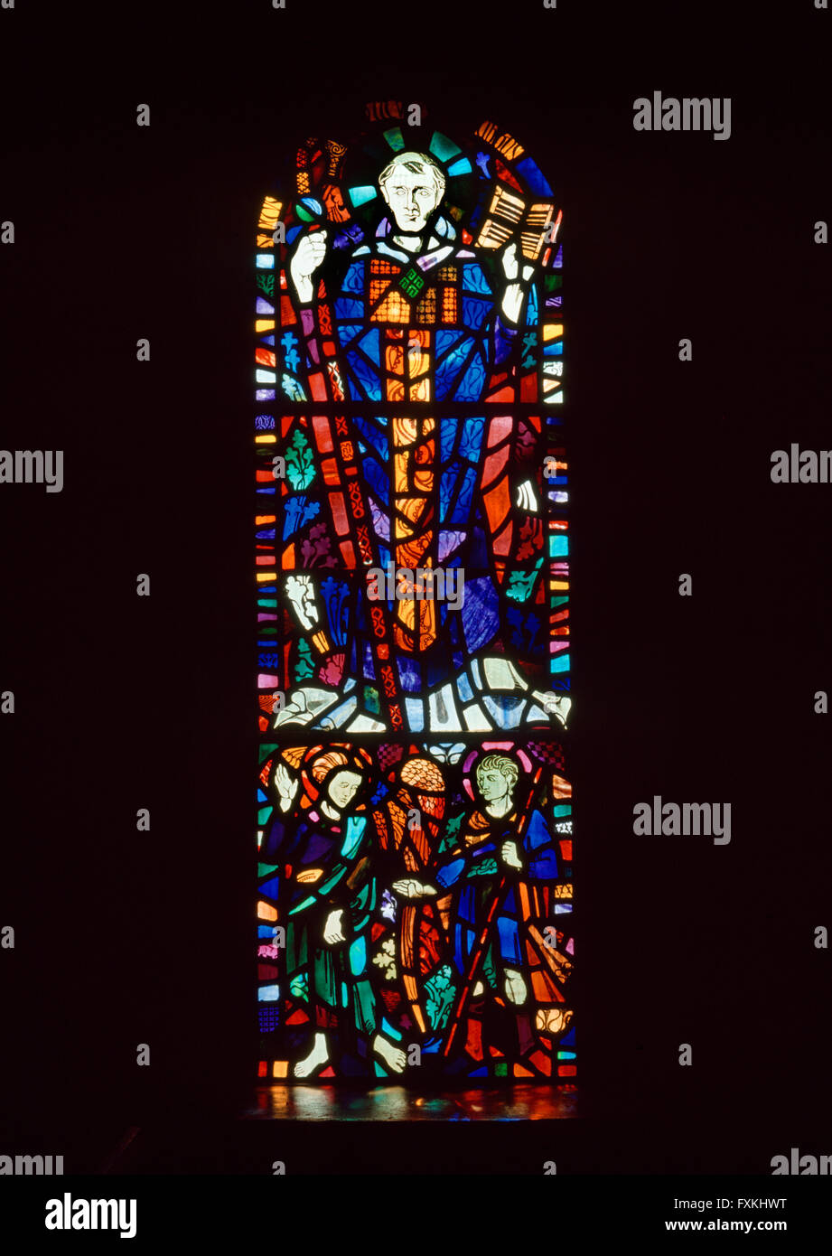 1920s stained glass of mature St Illtud & as a young knight with an ...