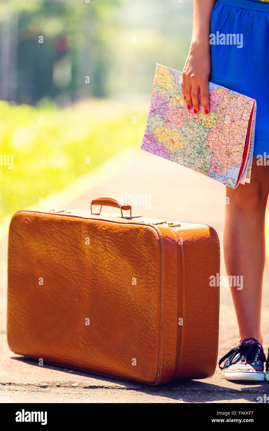Vintage travel map suitcase hi-res stock photography and images - Alamy