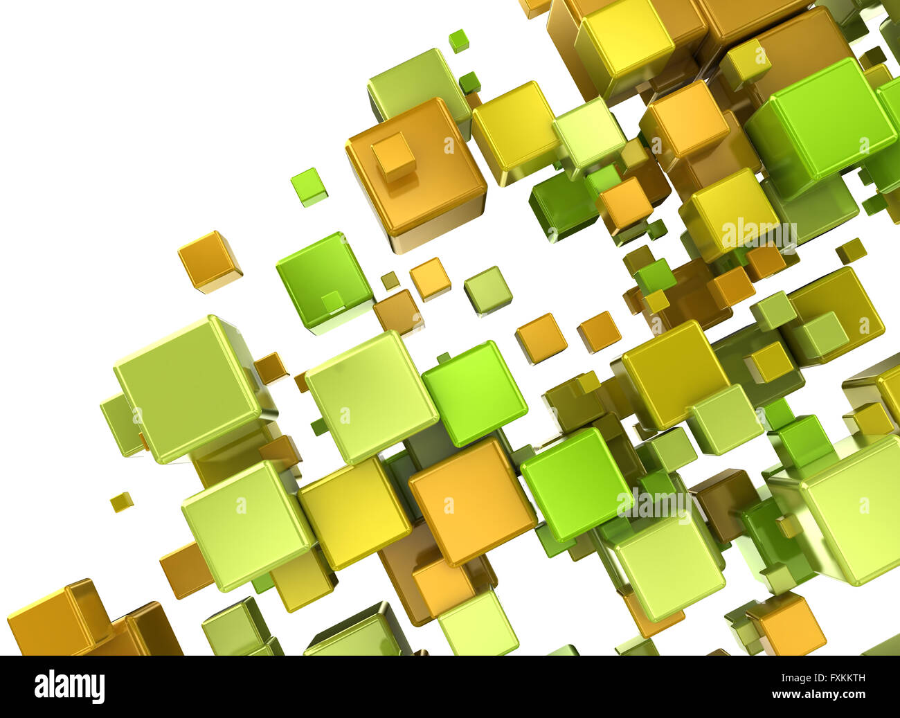 Group of green orange and yellow 3d cubes Stock Photo - Alamy