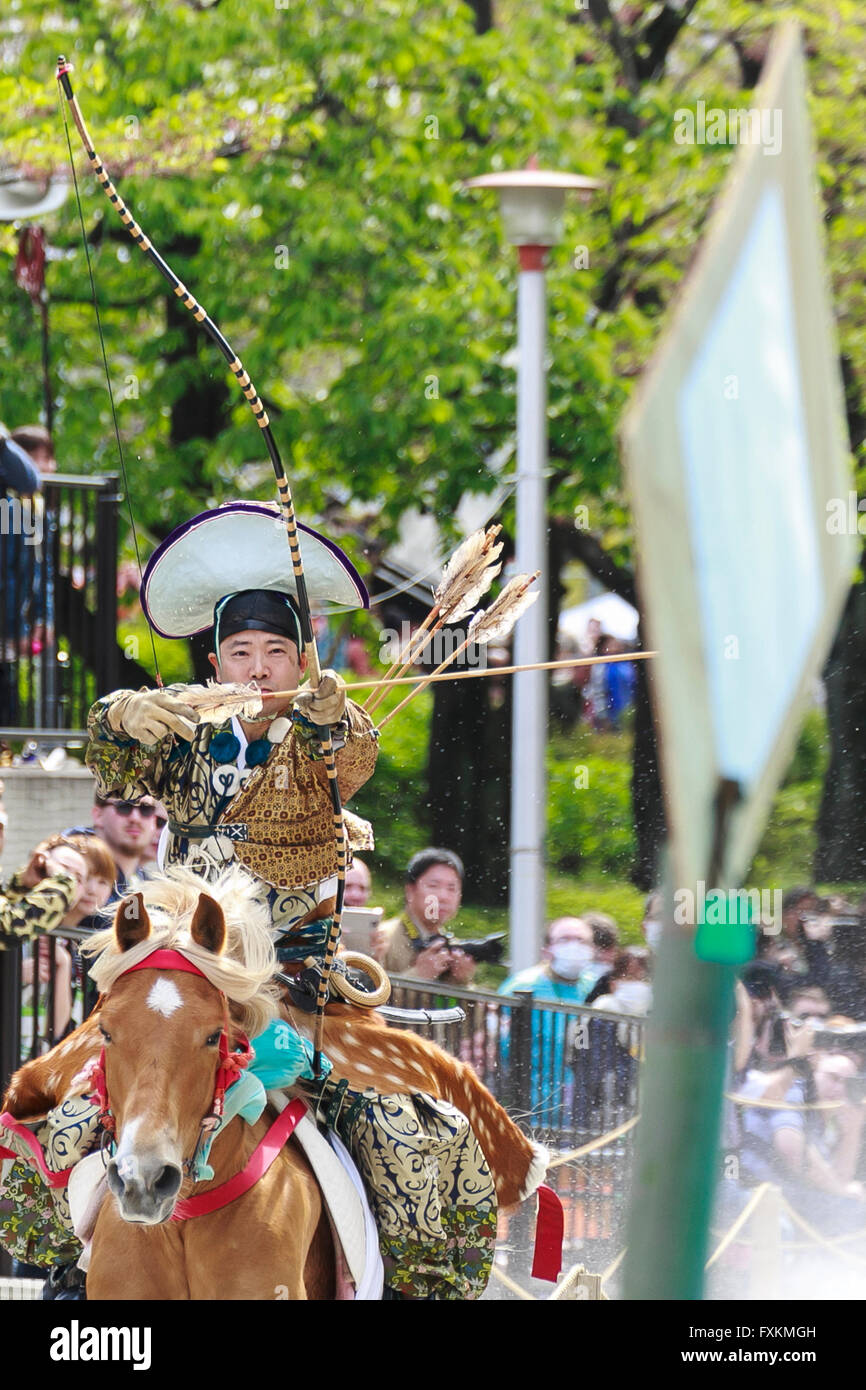 Tokyo, Japan. 16th April, 2016. An archer wearing traditional Japanese ...