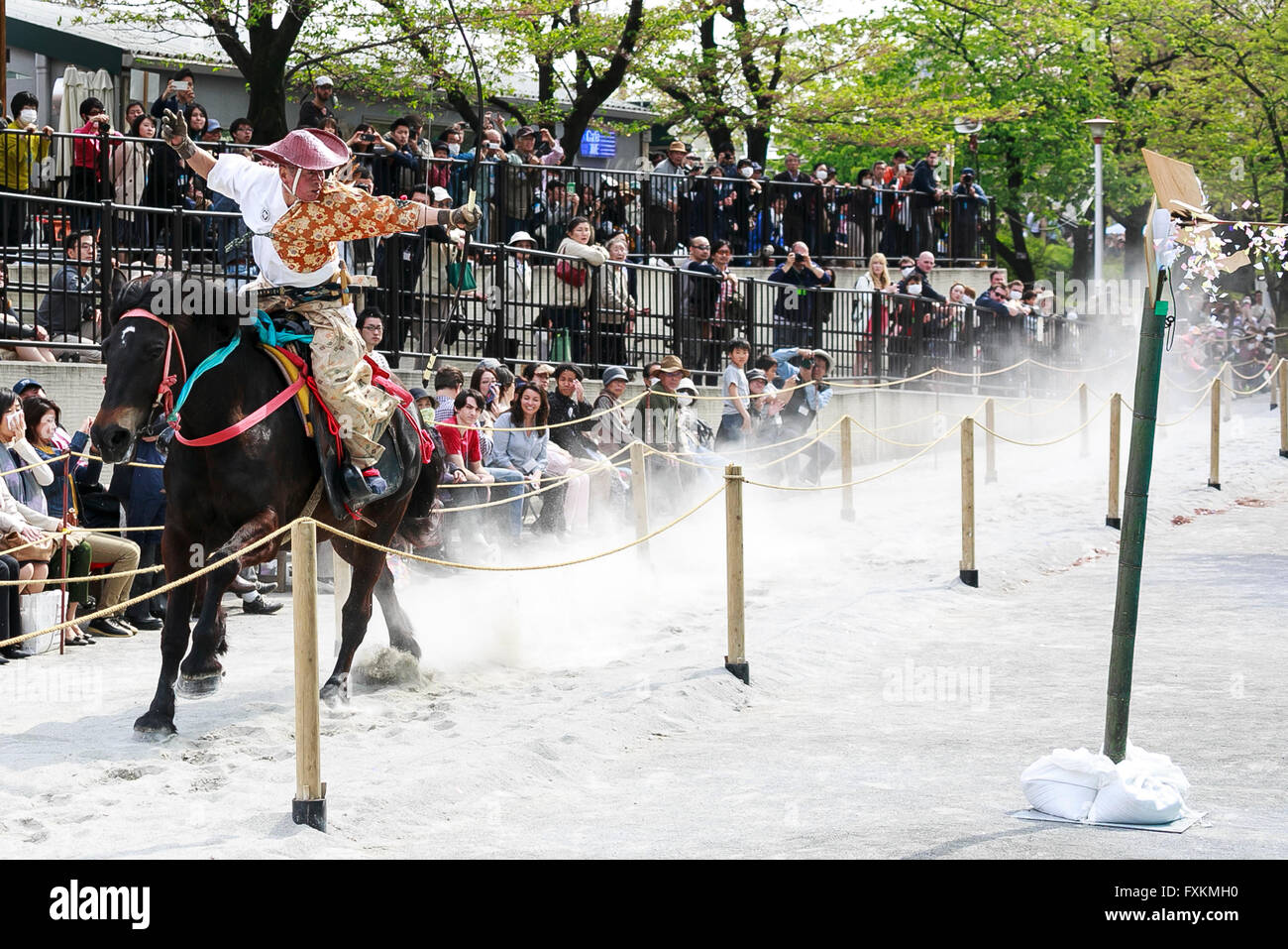 Tokyo, Japan. 16th April, 2016. An archer wearing traditional Japanese ...