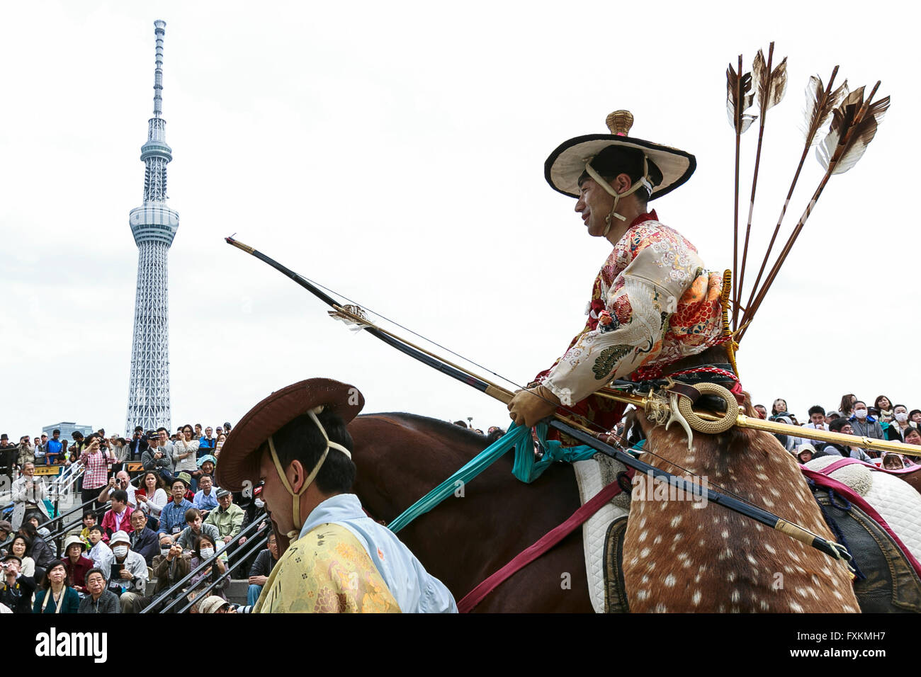 Tokyo, Japan. 16th April, 2016. An archer wearing traditional Japanese ...