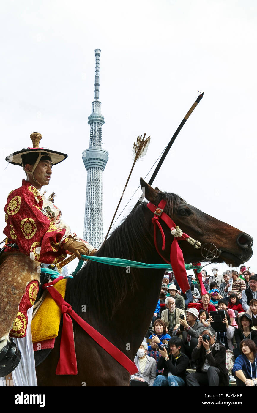 Tokyo, Japan. 16th April, 2016. An archer wearing traditional Japanese ...