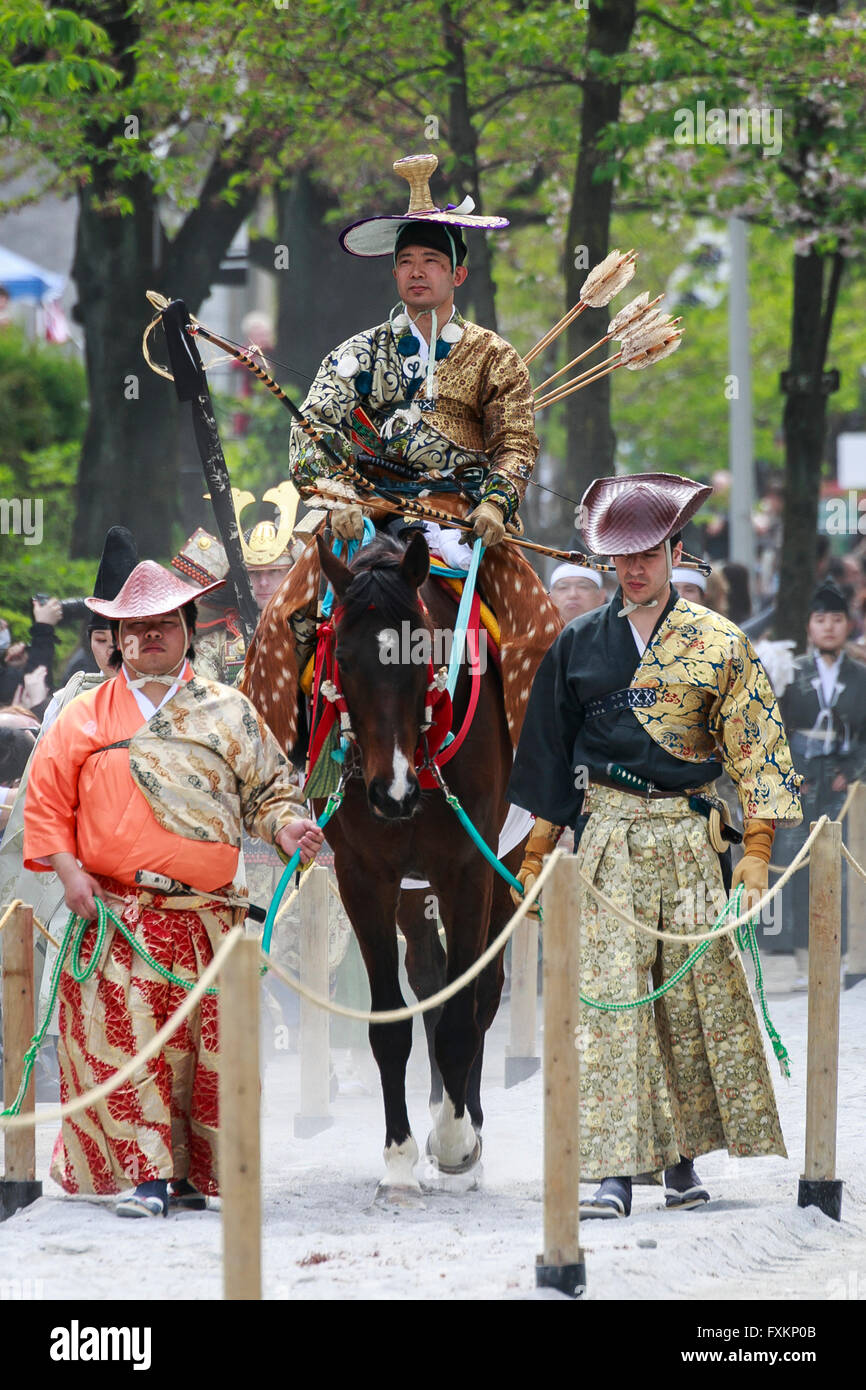 Tokyo, Japan. 16th April, 2016. An archer wearing traditional Japanese ...