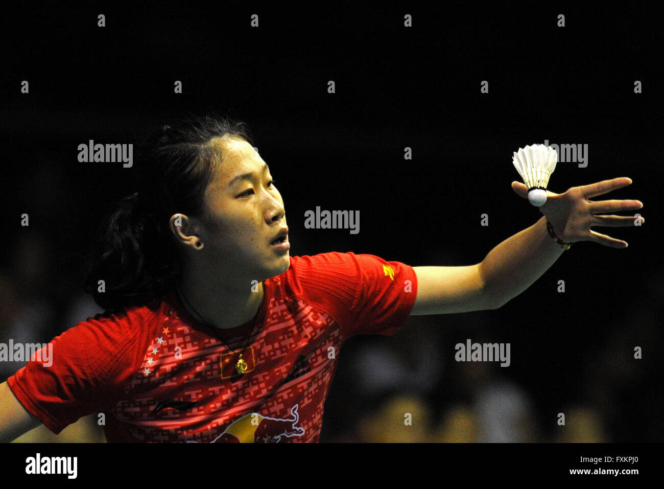 Singapore. 16th Apr, 2016. China's Sun Yu competes during the women's ...