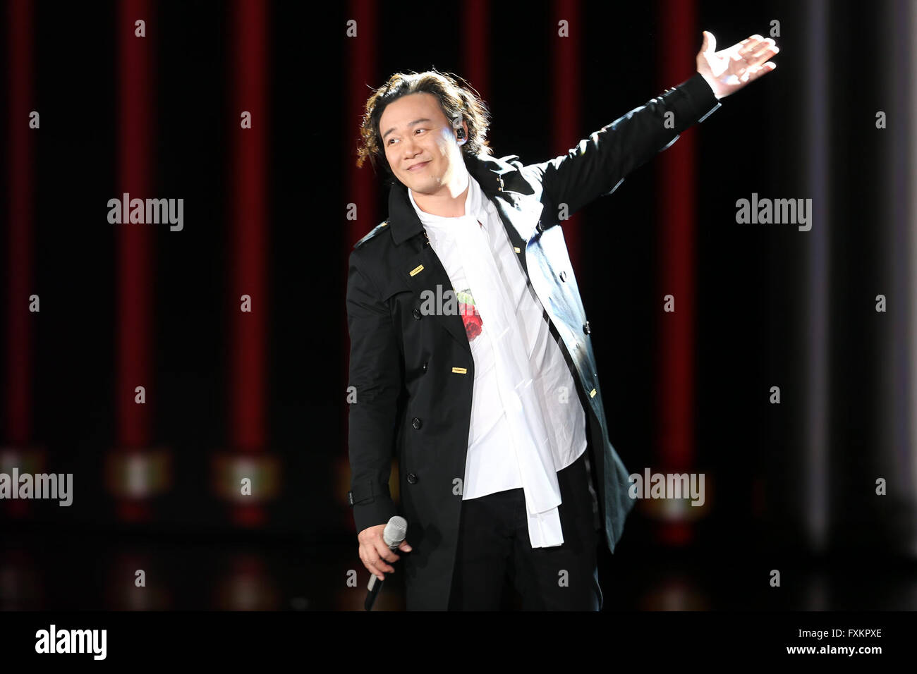 Beijing, China. 16th Apr, 2016. Singer Eason Chan performs at the ...