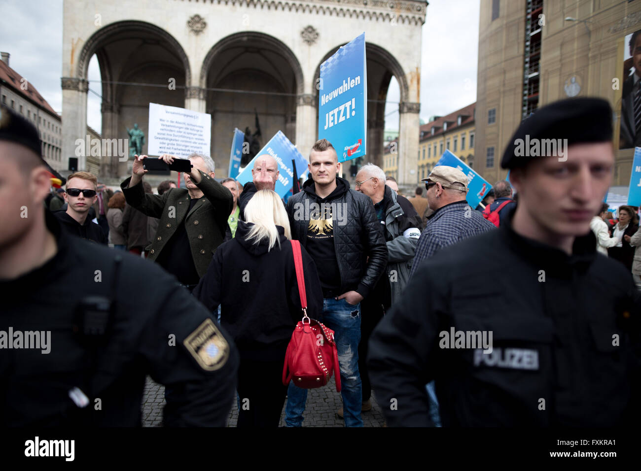 Munich, Germany. April 16, 2016 - The right-wing party AfD held a rally ...