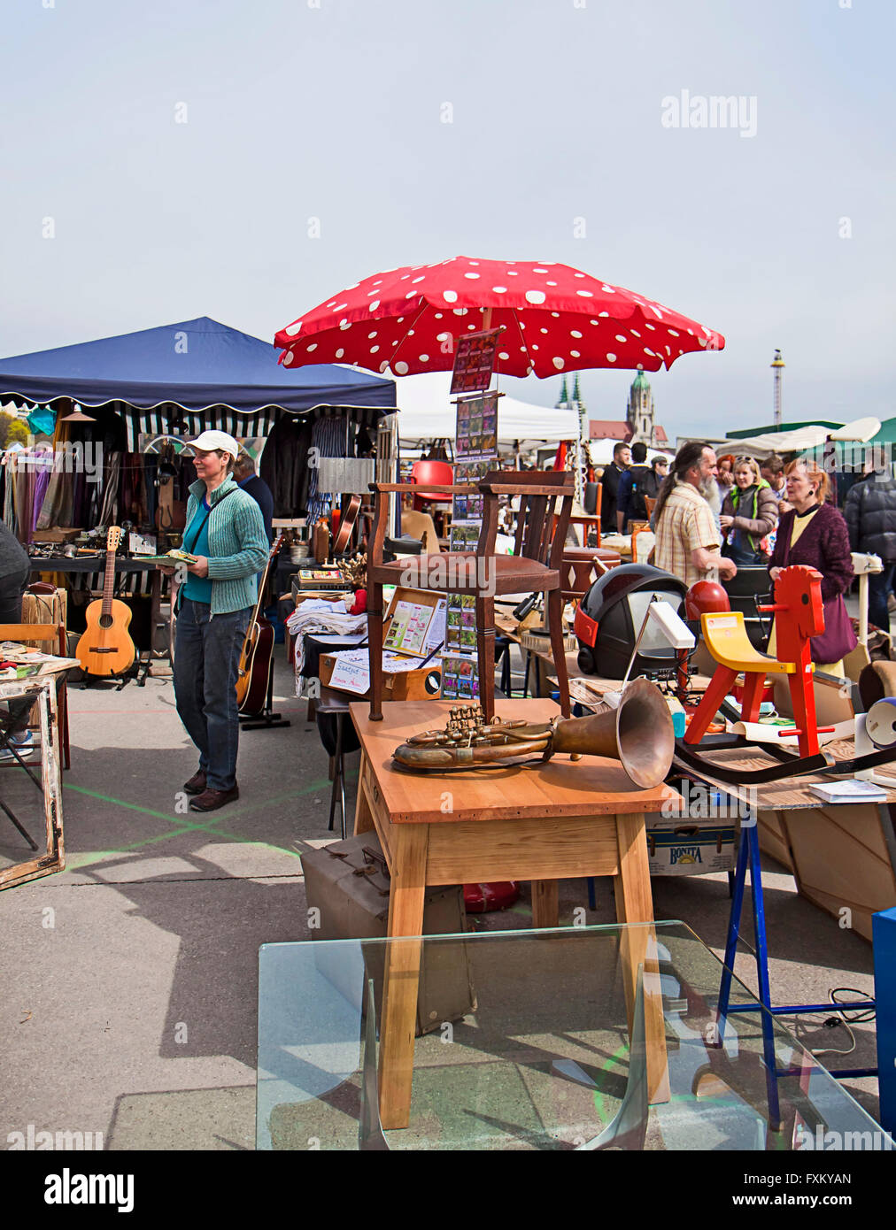 Munich, Germany. 16th April, 2016. Merchandise on display at open air ...