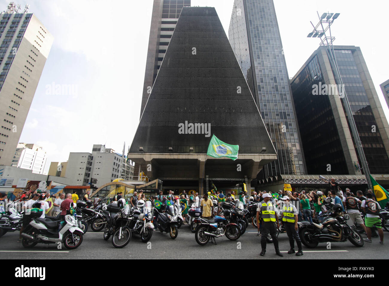 SAO PAULO, Brazil - 16/04/2016: Motorcade MOTORCYCLE IN THE impeachment ...