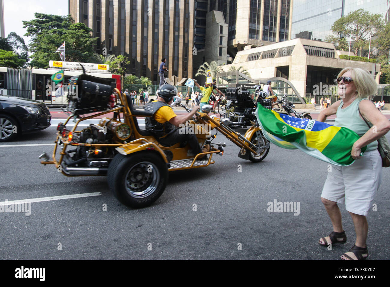 SAO PAULO, Brazil - 16/04/2016: Motorcade MOTORCYCLE IN THE impeachment ...